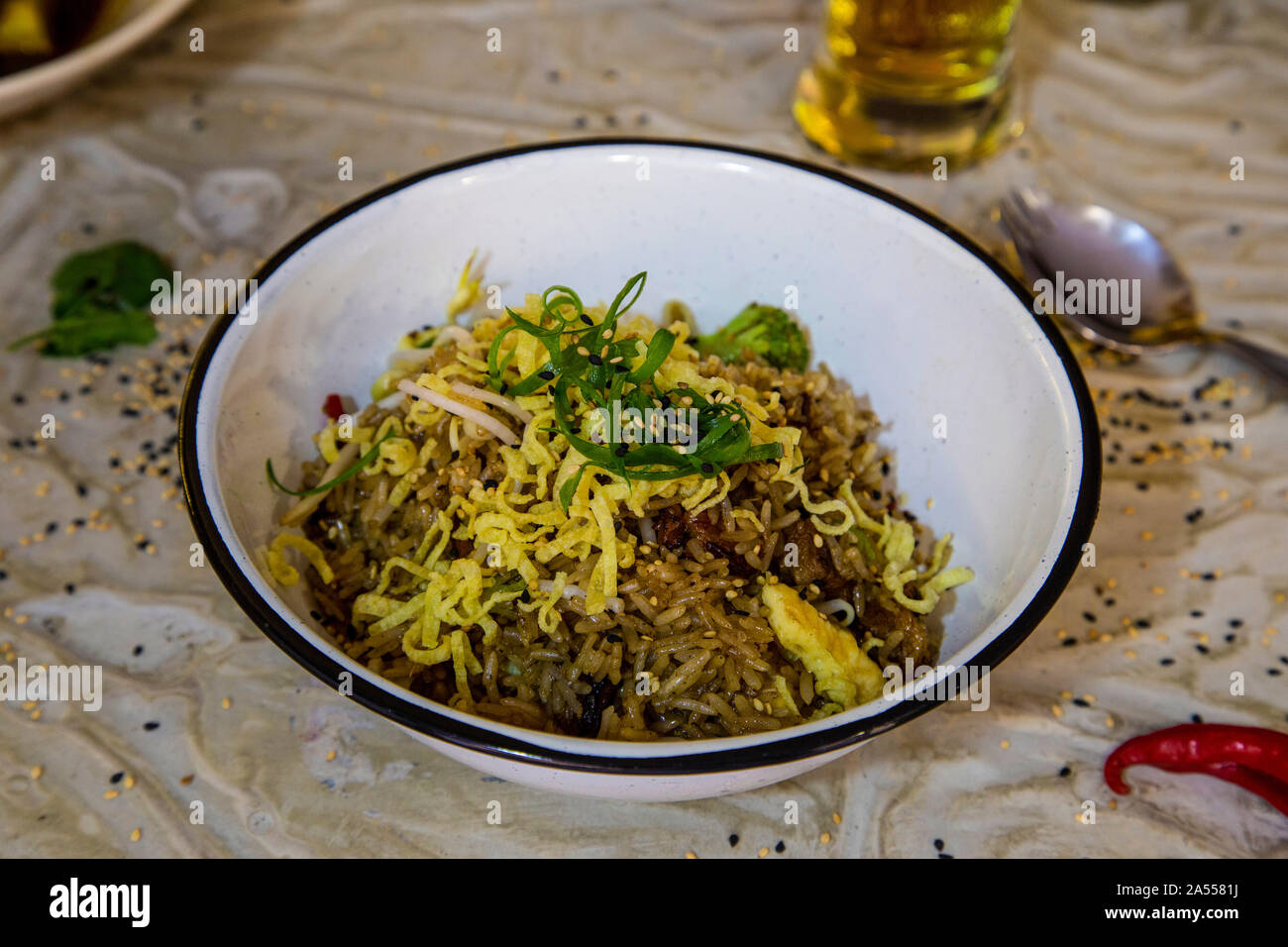 Peruvian dish, Chaufa Cantón.Typical chinese-peruvian fried rice with ...