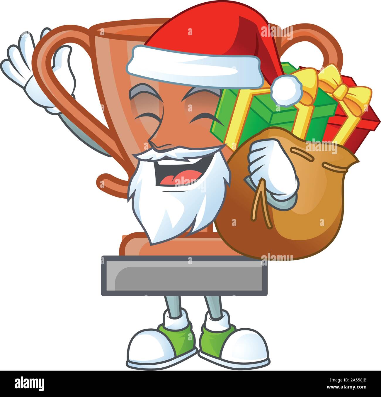 Santa with gift icon bronze trophy in the cartoon Stock Vector Image ...