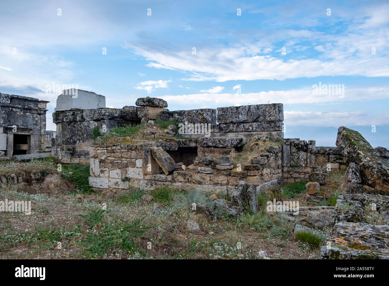 Ruins of tombs in necropolis, ancient Hierapolis, Pamukkale, Anatolia ...