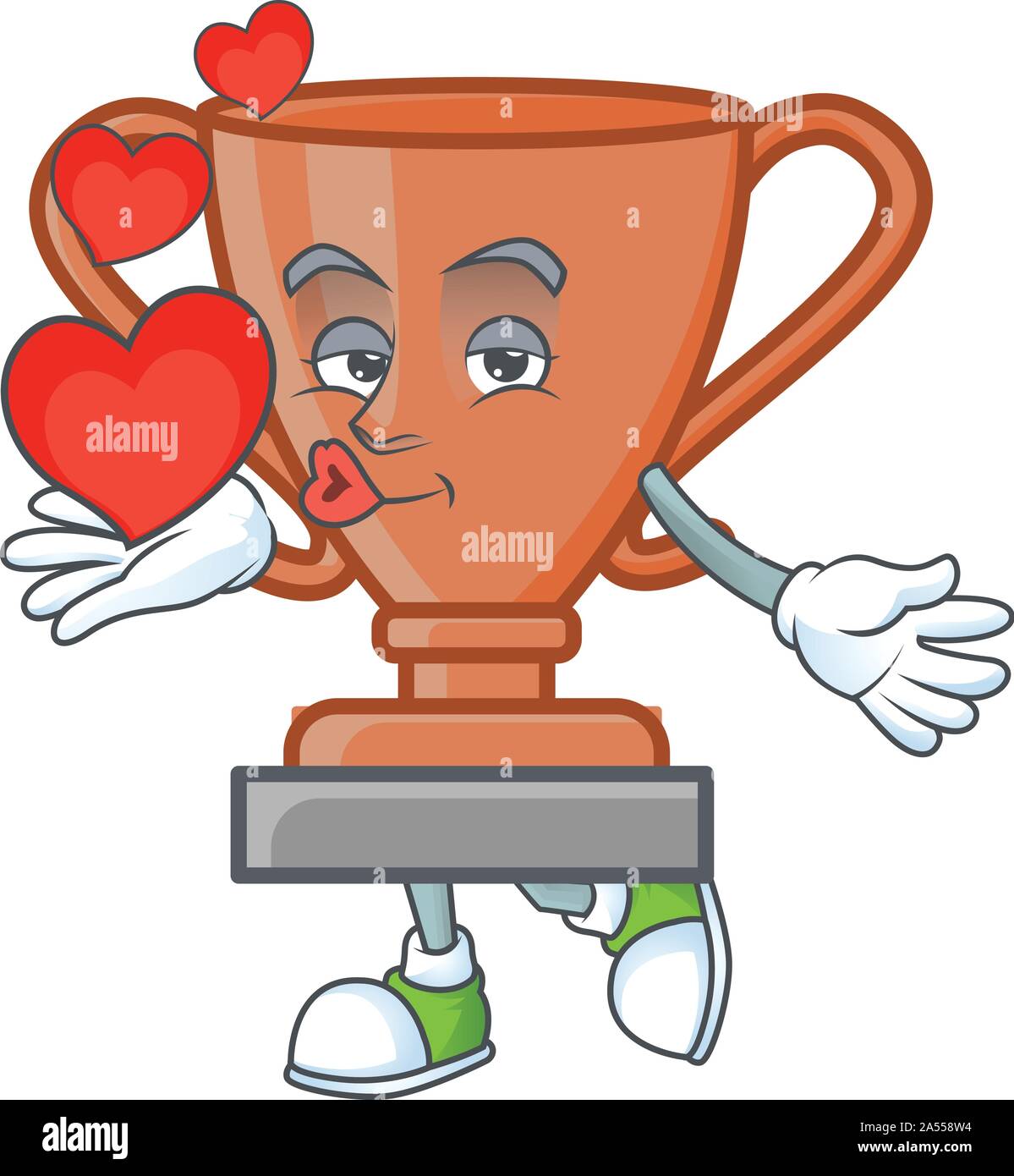 With heart bronze trophy cartoon character with mascot Stock Vector ...