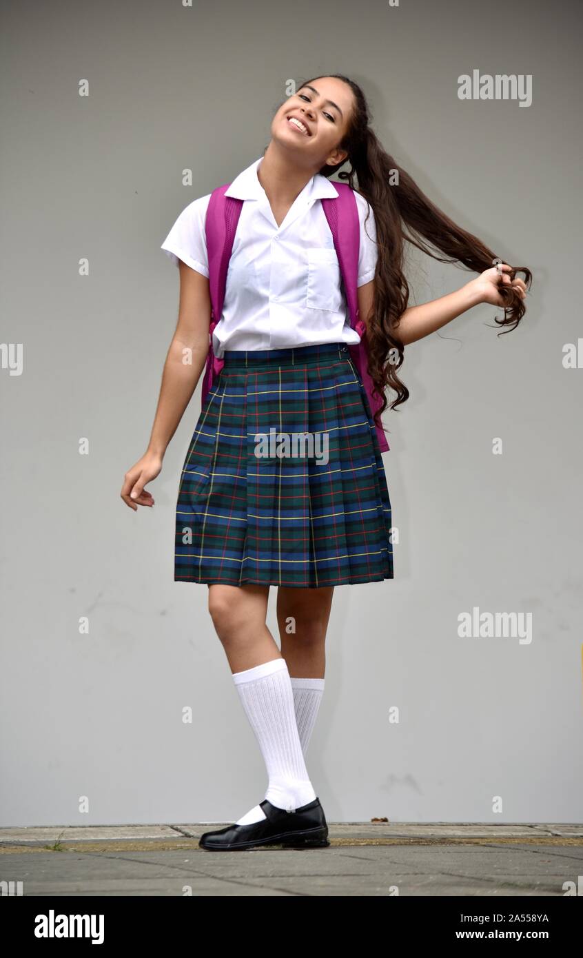 Girl Student With Long Hair Wearing School Uniform Stock Photo - Alamy
