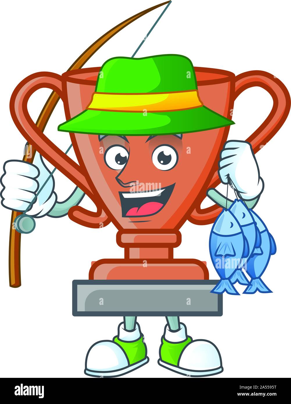 Fishing bronze trophy cartoon character with mascot Stock Vector Image ...