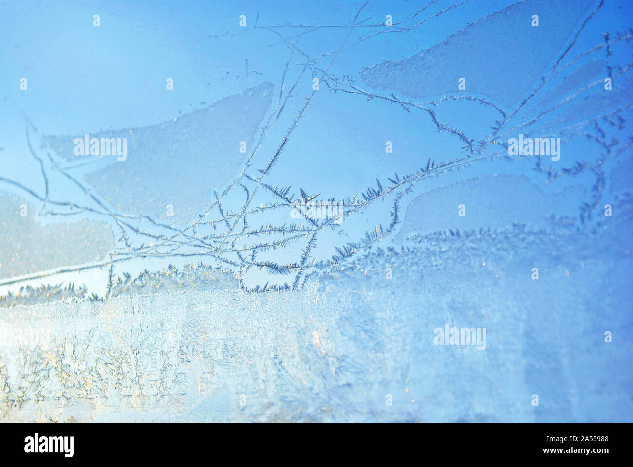 Ice on the window glass, natural background texture close-up detail ...