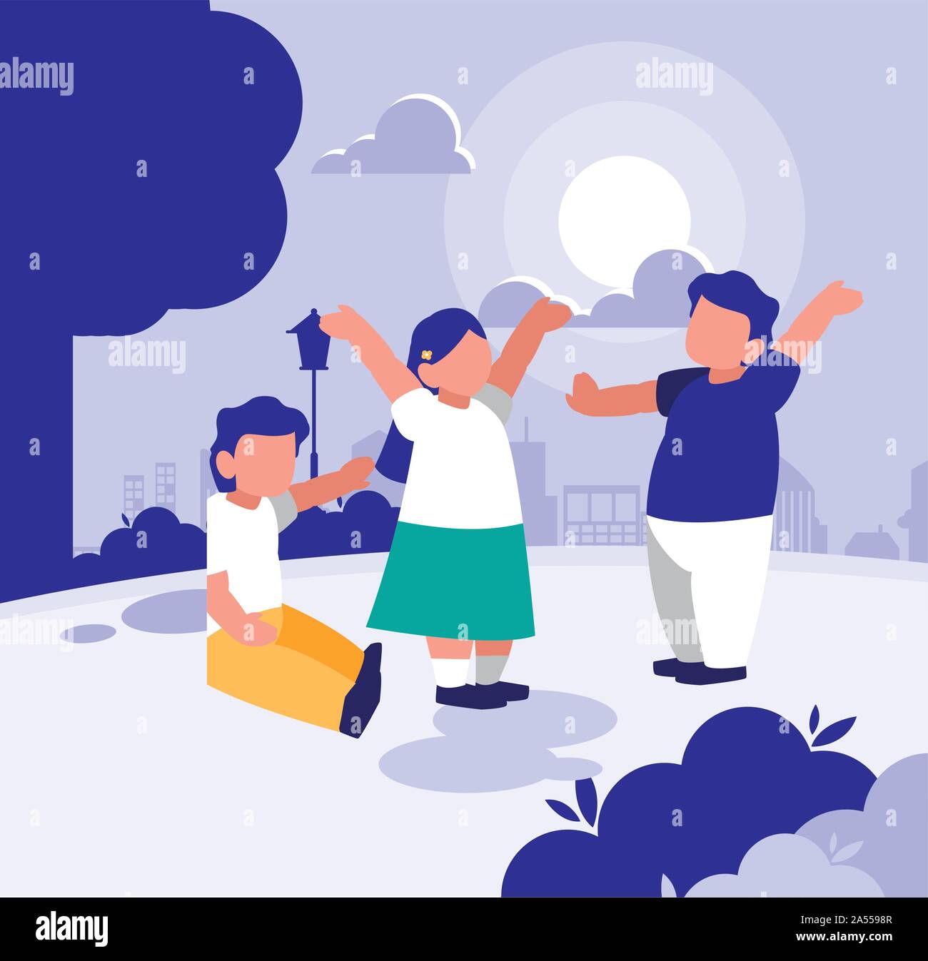 faceless children in park in the city vector illustration design Stock ...