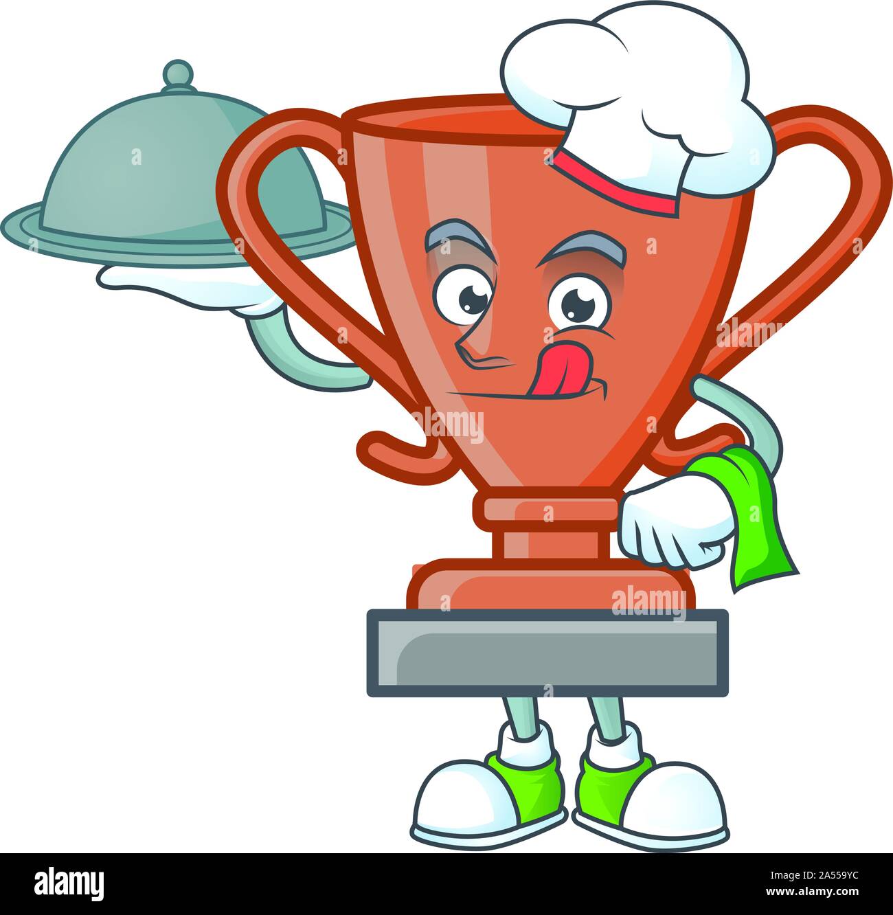 Chef with food bronze trophy cartoon character with mascot Stock Vector ...