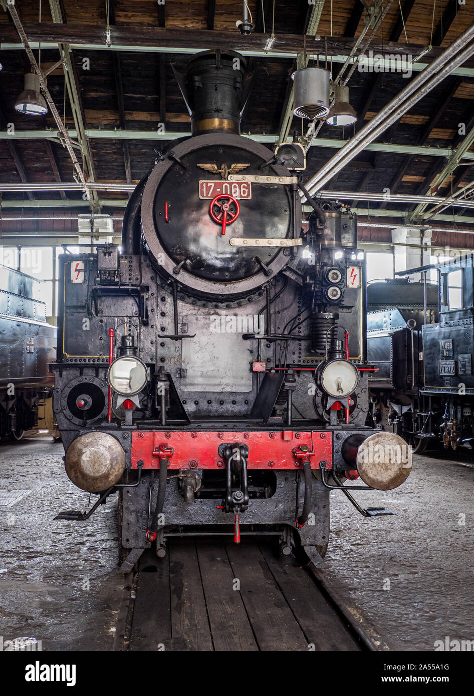 Restored Steam Engine in engine shed. Ljubljana Railway museum ...