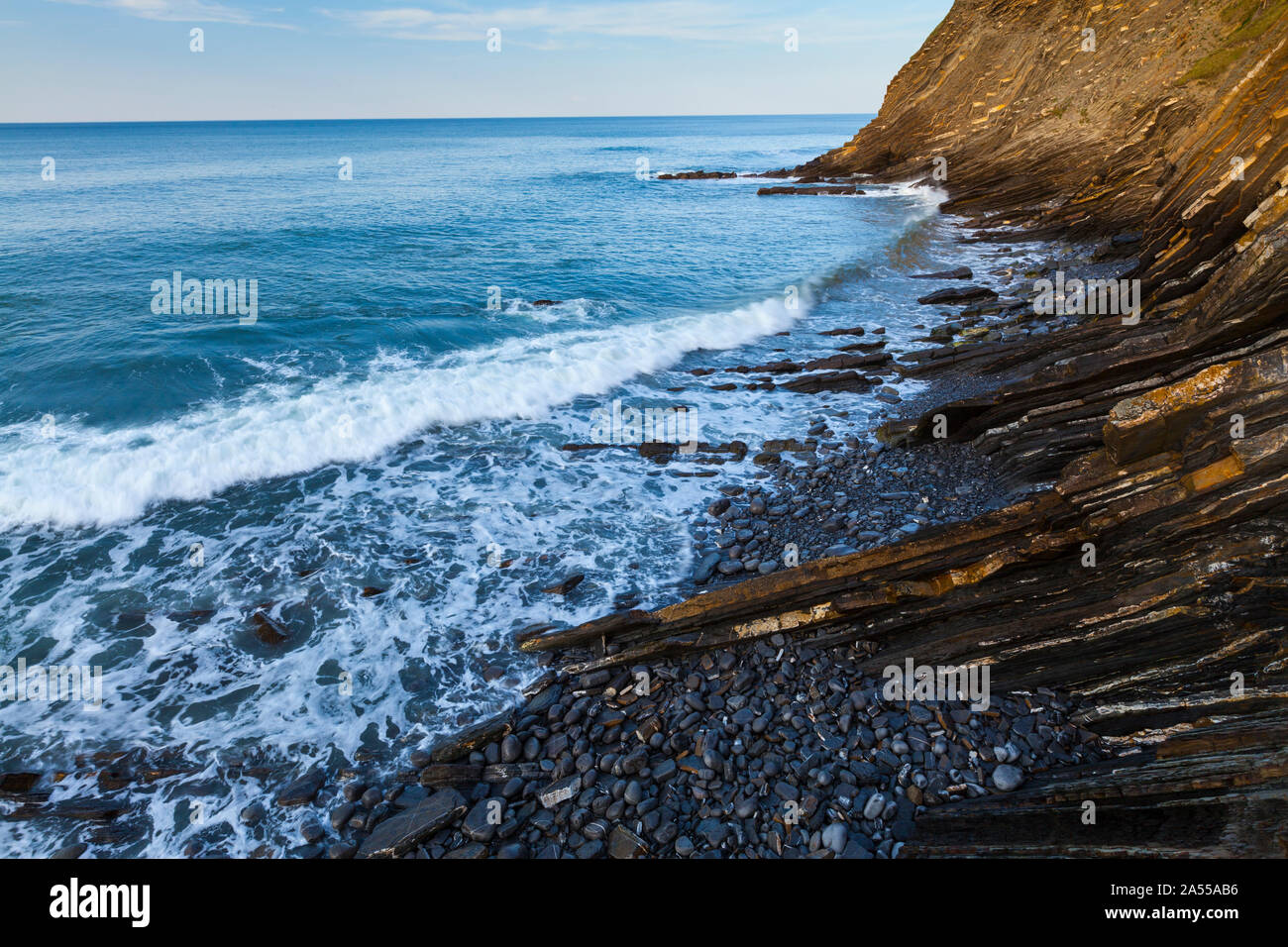 Flysch, Sakoneta beach, Deva, Gipuzkoa, The Basque Country, The Bay of ...