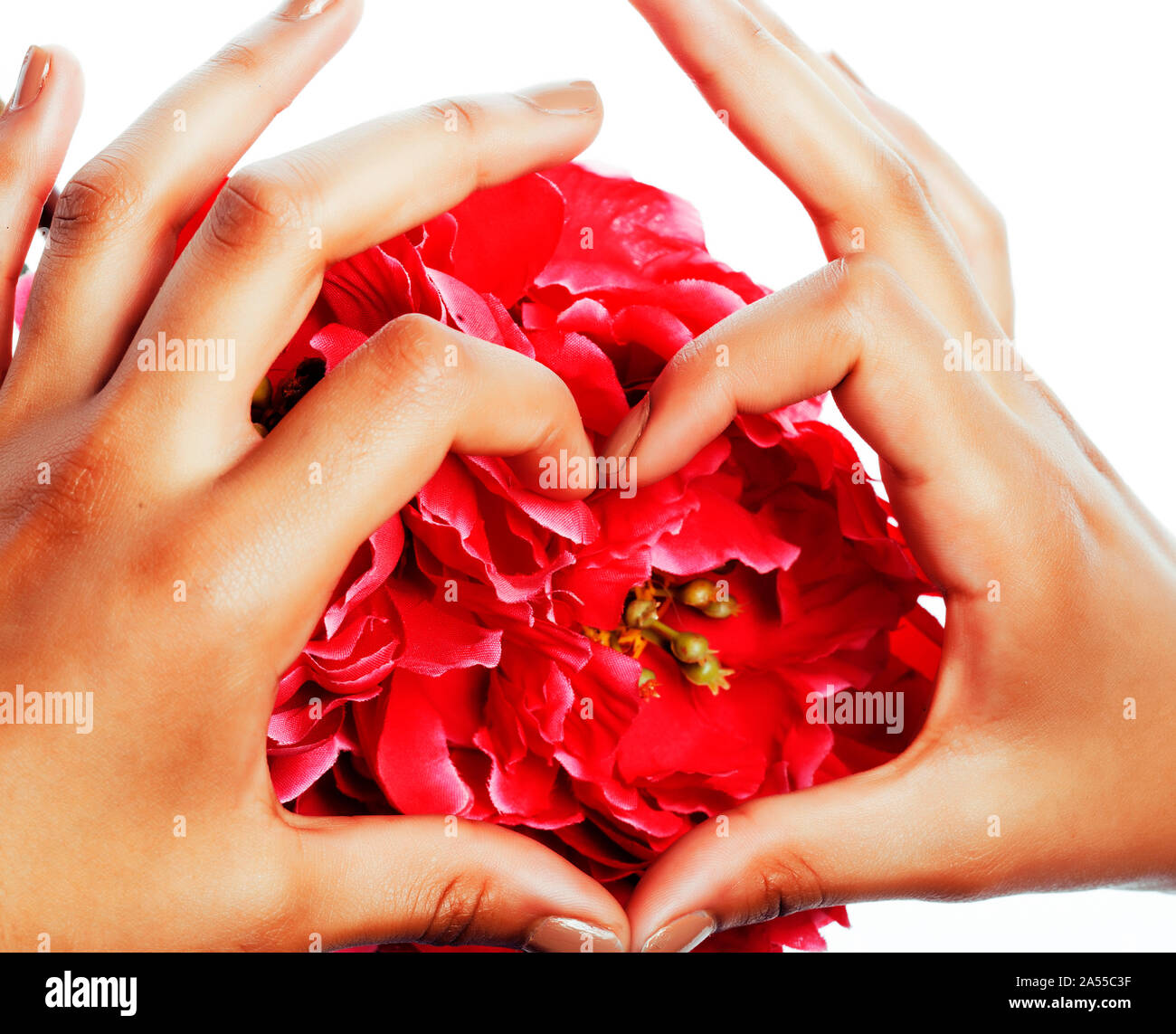 manicure pedicure people hands concept, woman fingers in shape of heart ...
