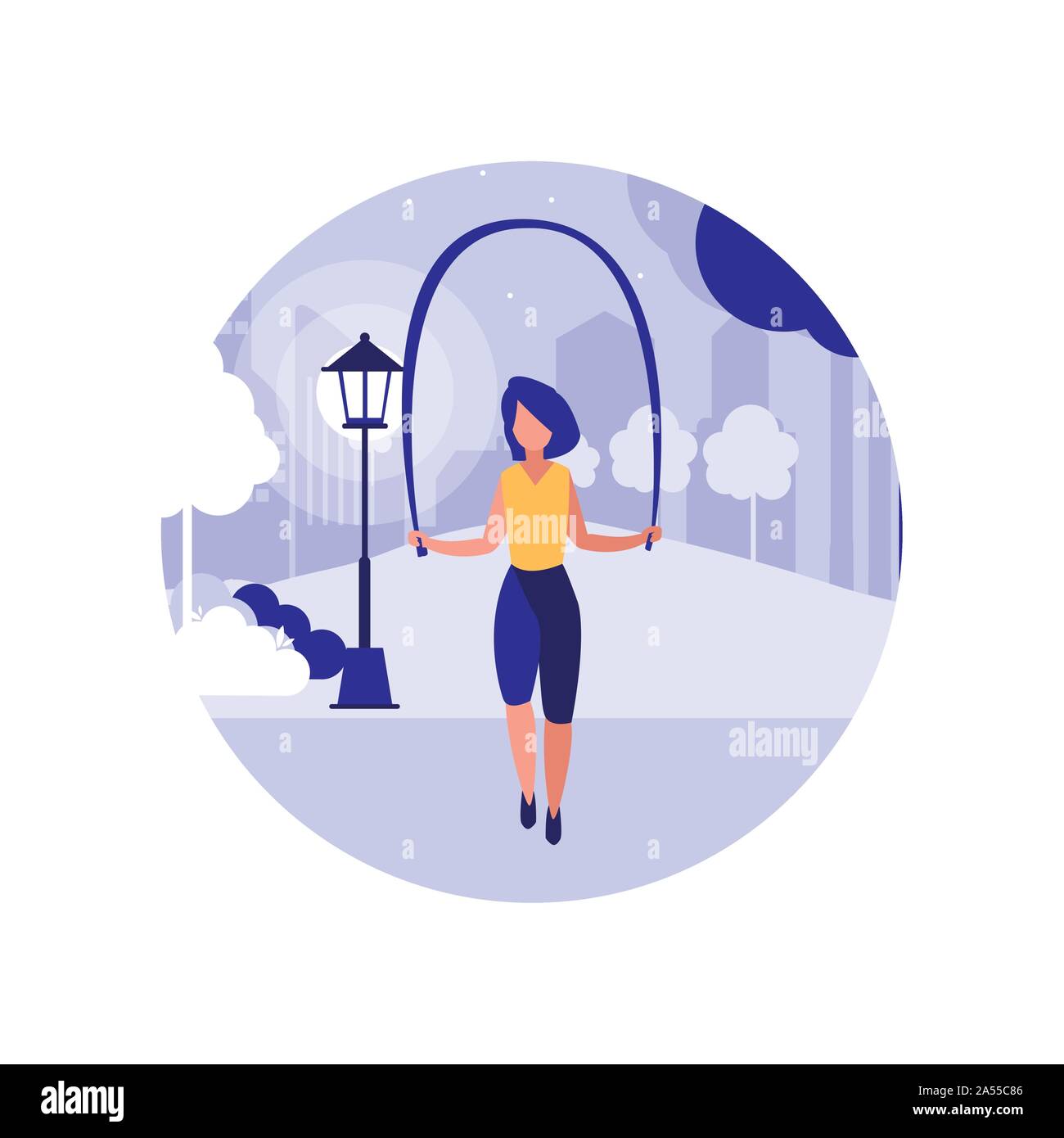 woman outdoors exercising with background landscape vector illustration ...