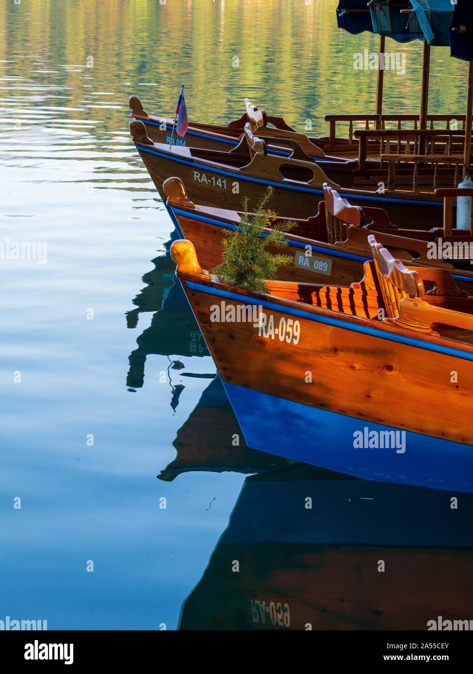 Traditional Wooden pletna on Lake Bled Slovenia Stock Photo - Alamy
