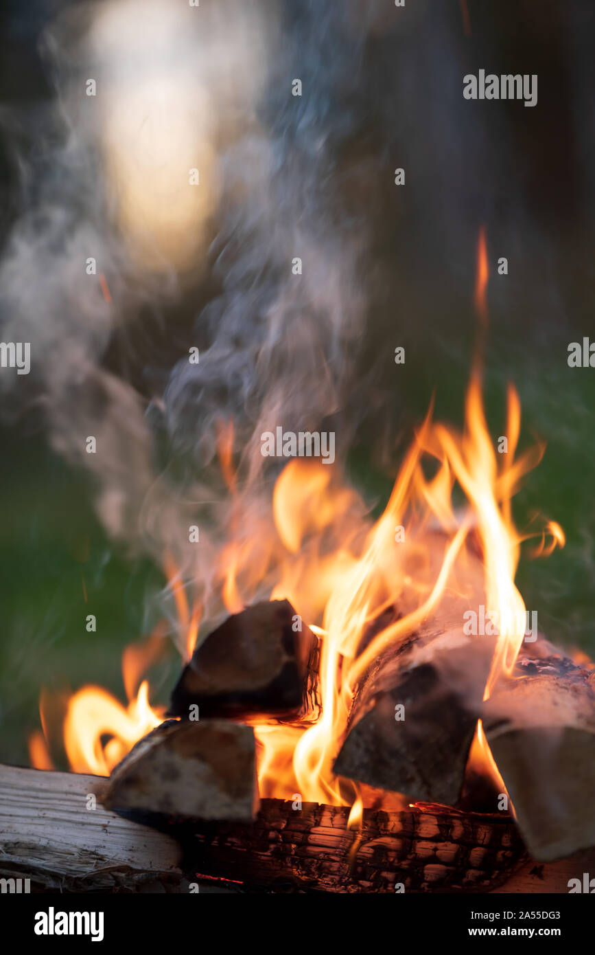 Burning campfire, flames and smoke Stock Photo - Alamy