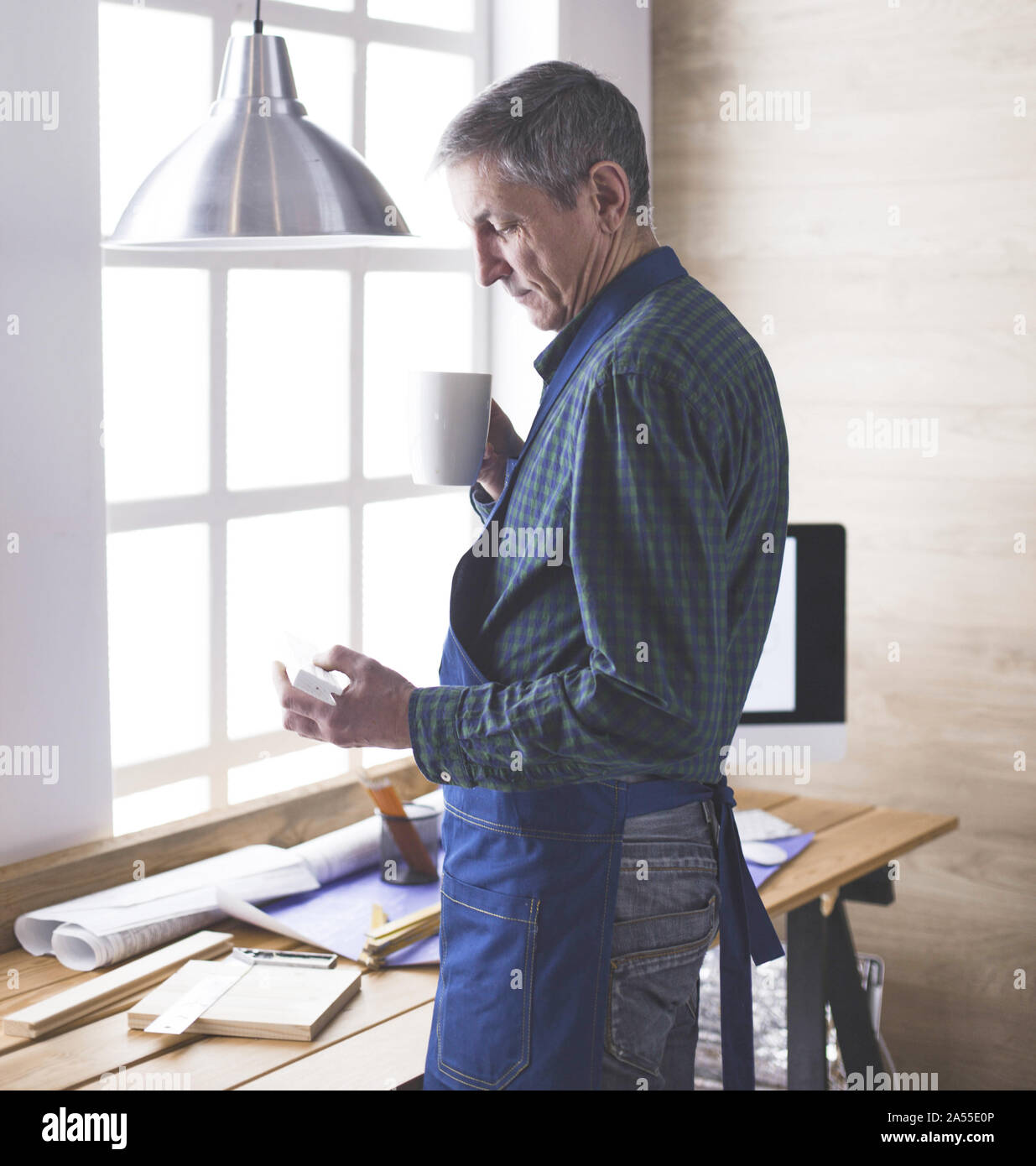 profession, carpentry, woodwork and people concept - carpenter testing ...