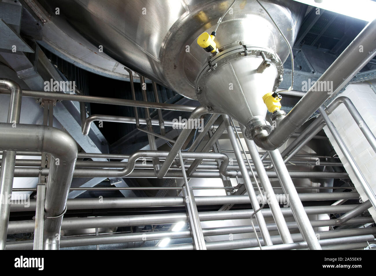 Industrial plant in a modern brewery - technology in a factory building ...