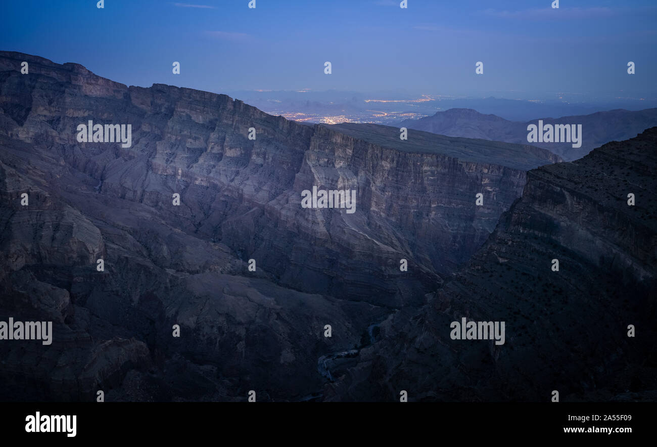 View of Wadi Ghul aka Grand Canyon of Arabia and surrounding landscape ...