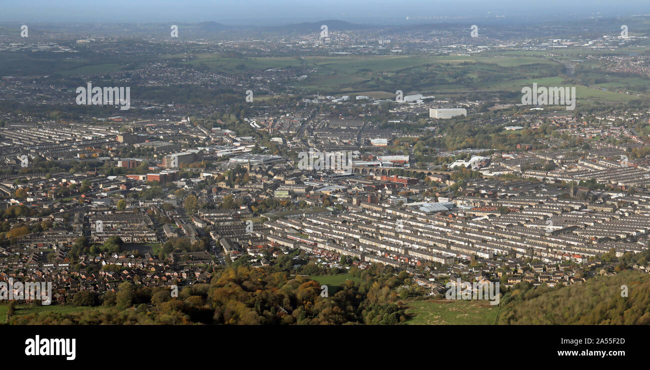aerial view of the Accrington skyline and town centre, Lancashire, UK ...