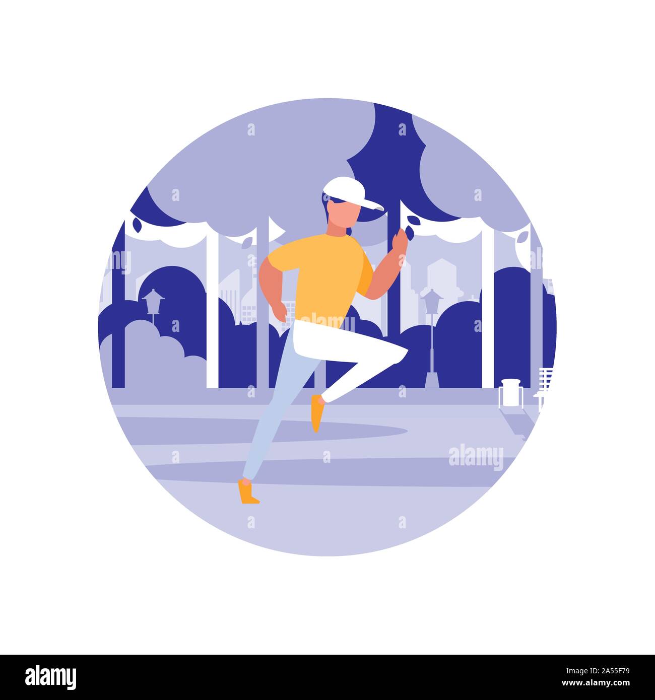 man outdoors exercising with background landscape vector illustration ...