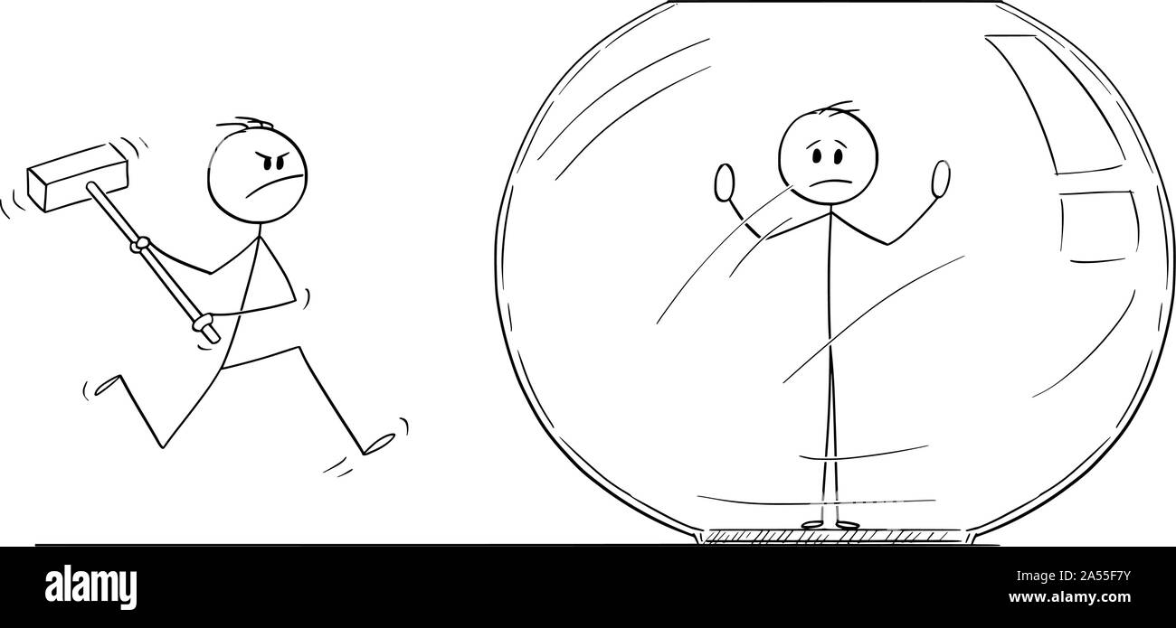 Vector cartoon stick figure drawing conceptual illustration of man or ...