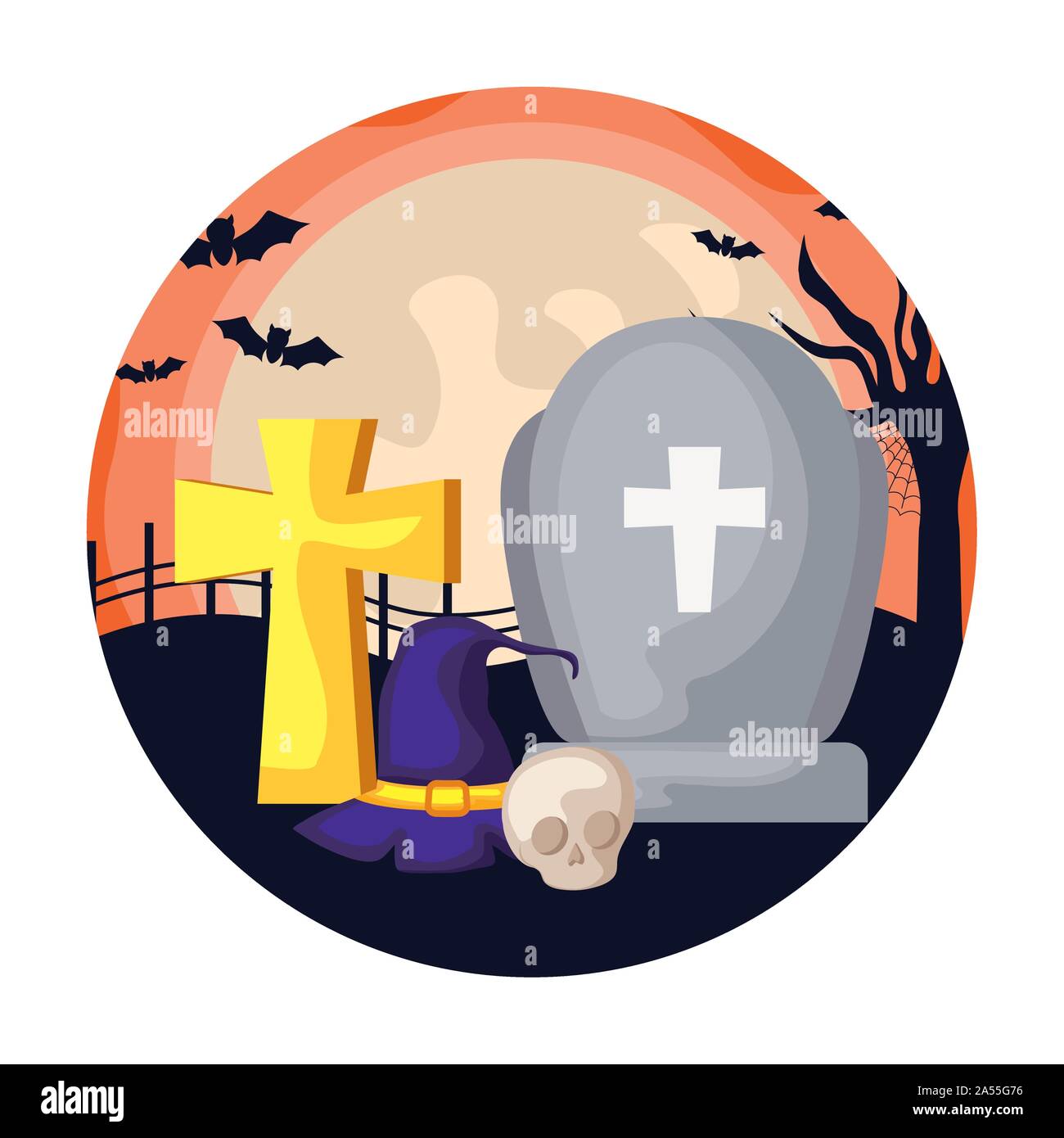 graveyard tombstone in scene halloween vector illustration design Stock ...