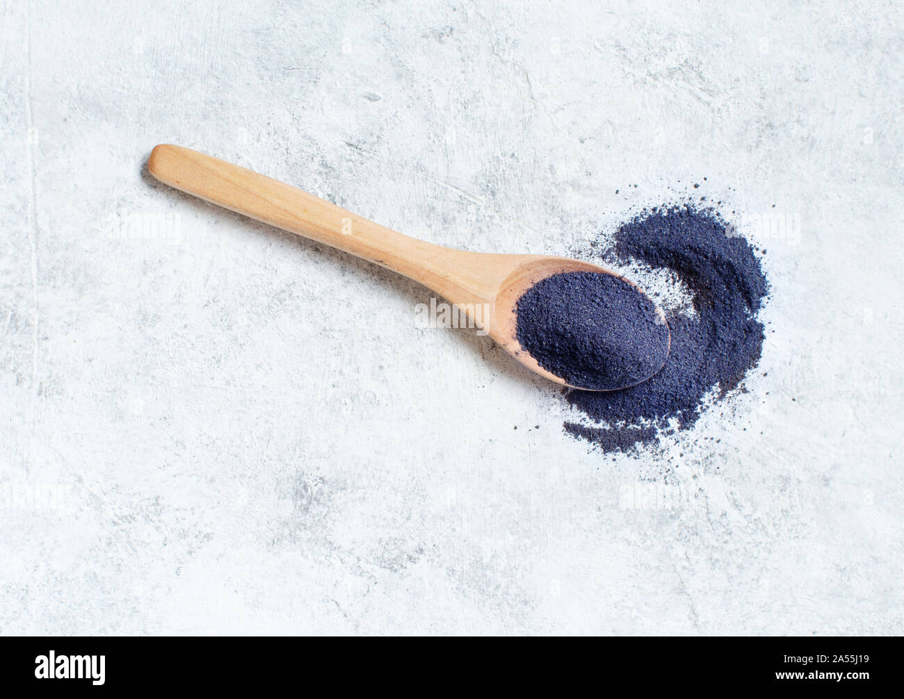 Butterfly pea blue matcha powder with a spoon top view Stock Photo - Alamy