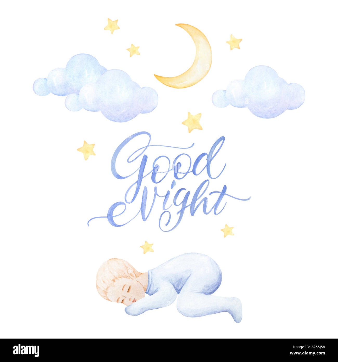 Kids prints. Newborn Baby sleep. Good Night. Lettering. Clouds fly ...