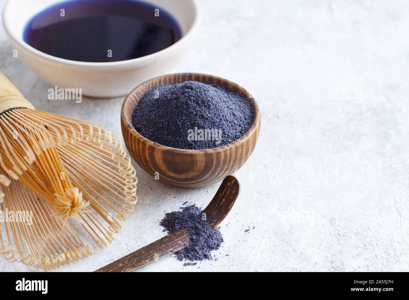 Butterfly pea blue matcha powder and mixed with water Stock Photo - Alamy