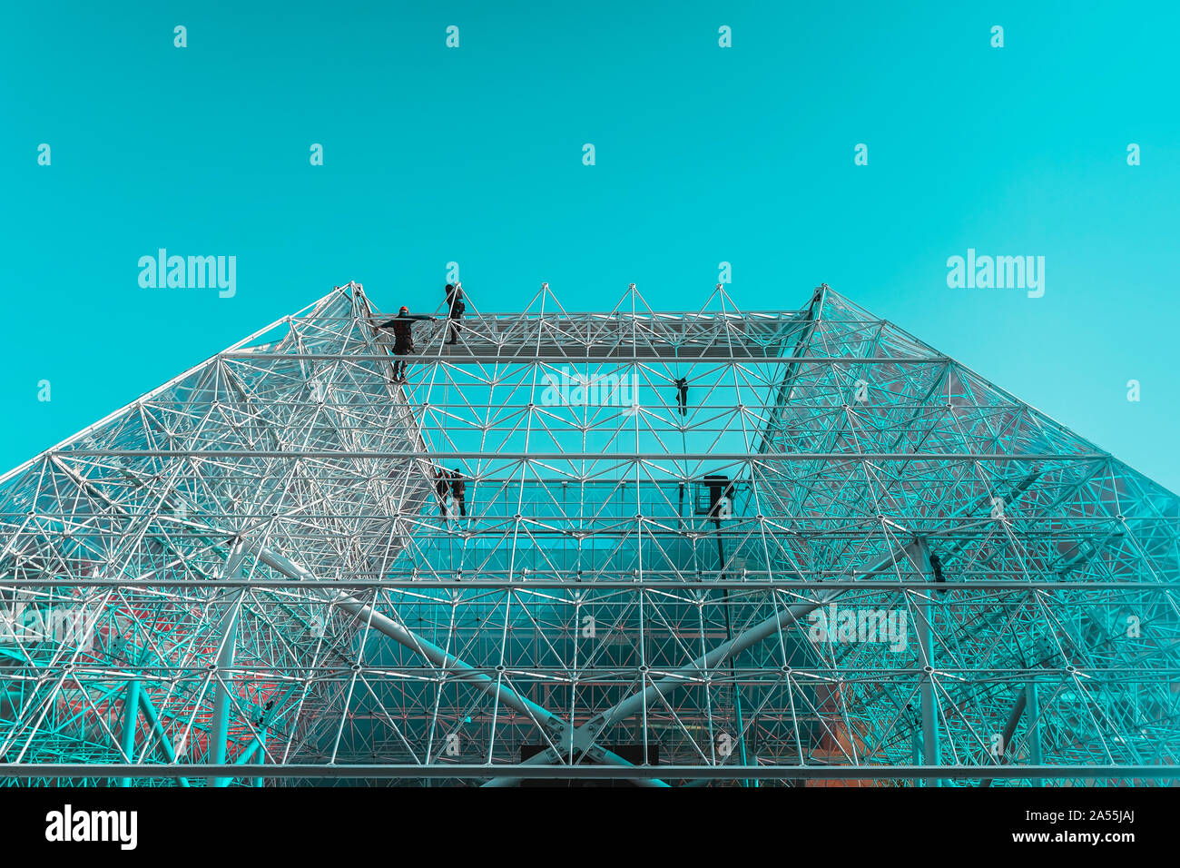 Geometric structure, steel frame, building construction with ...