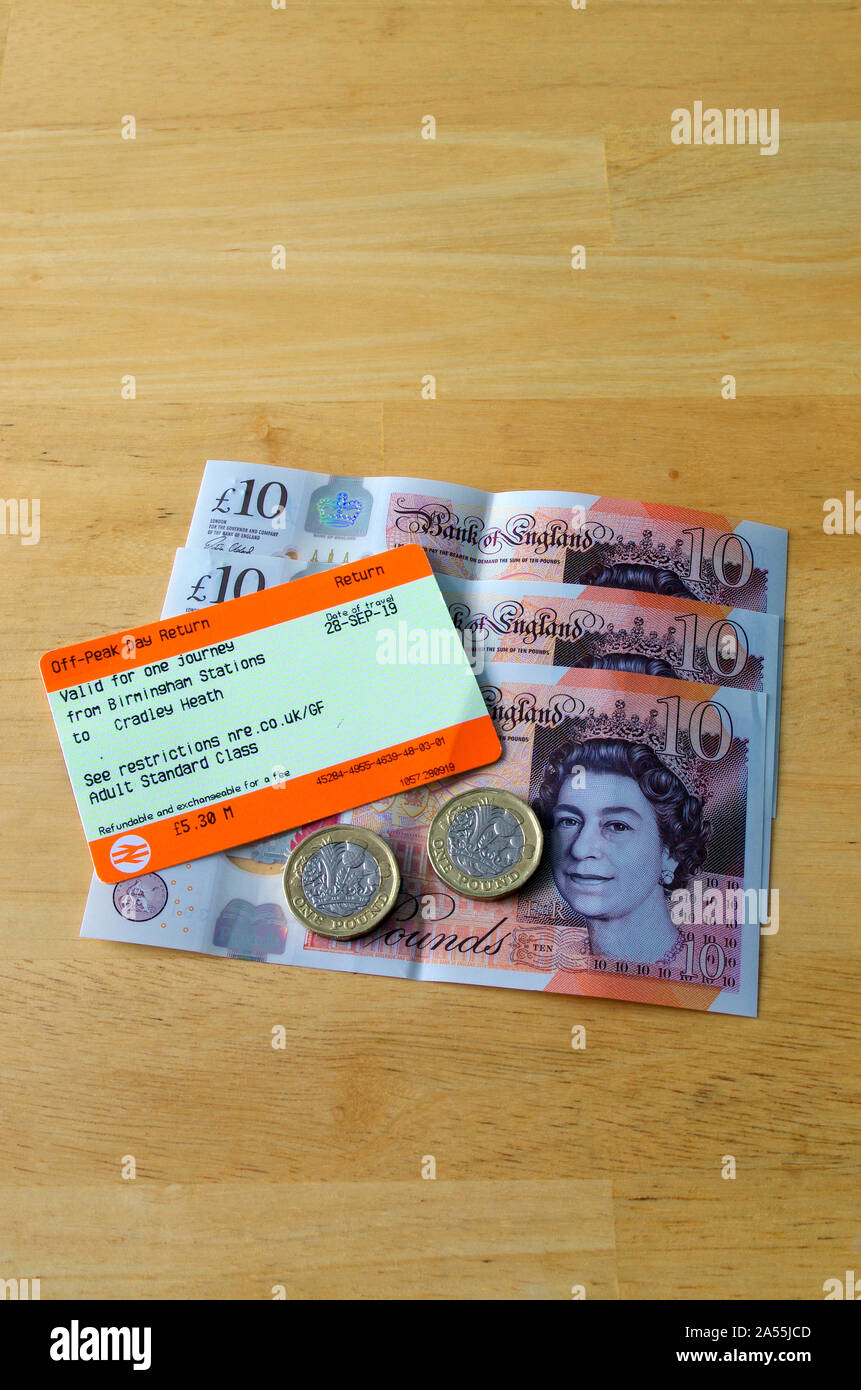 UK Train Ticket Depicting Train Prices With Money Stock Photo - Alamy