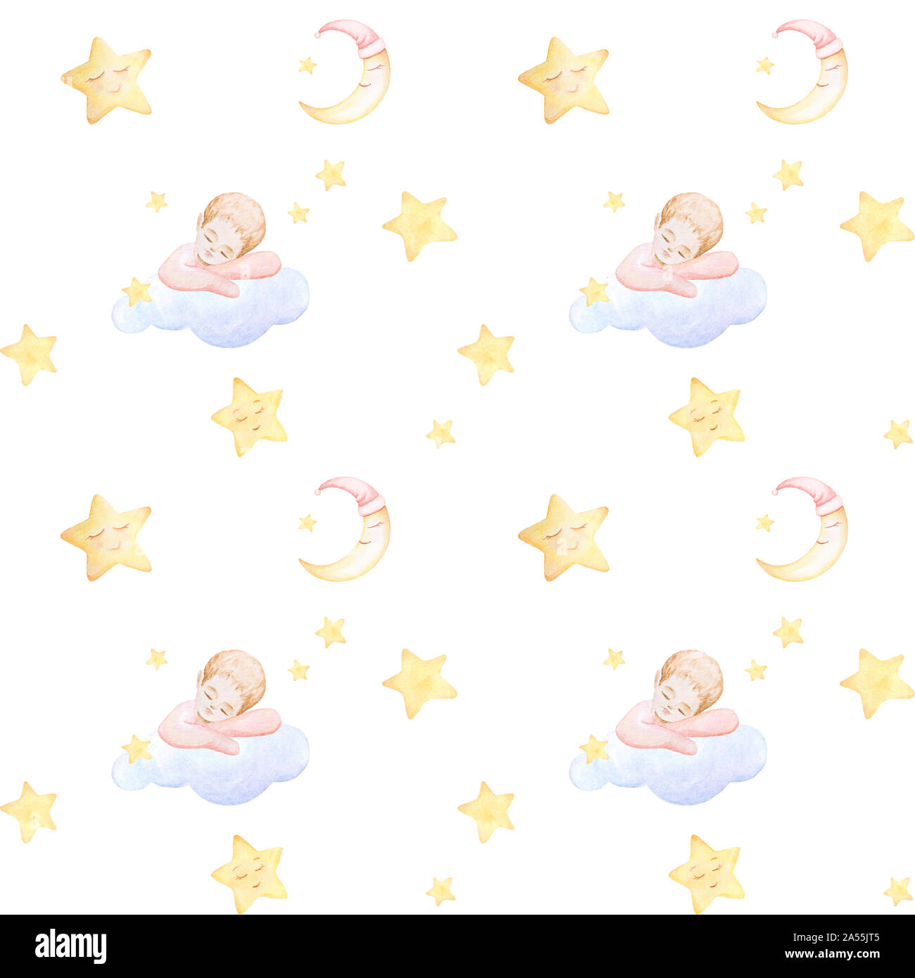 Seamless baby pattern. Kids prints. Baby sleeping on the cloud. Newborn ...