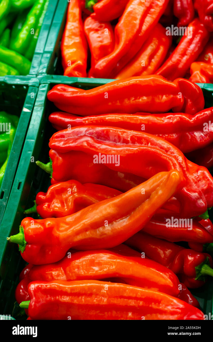 Fresh spanish red sweet paprika vegetables close up Stock Photo - Alamy
