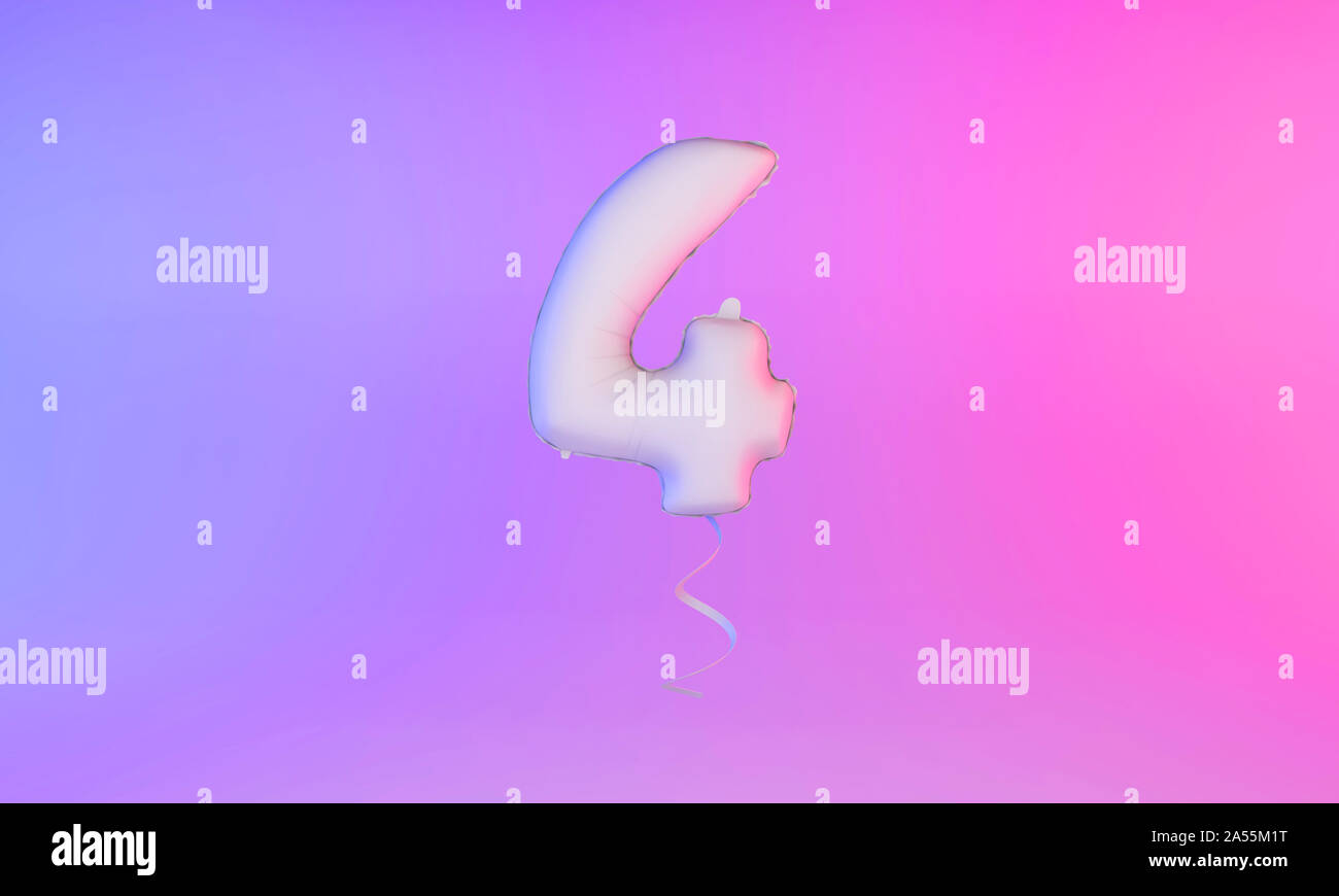 White number 4 celebration balloon greeting background. 3D Rendering ...