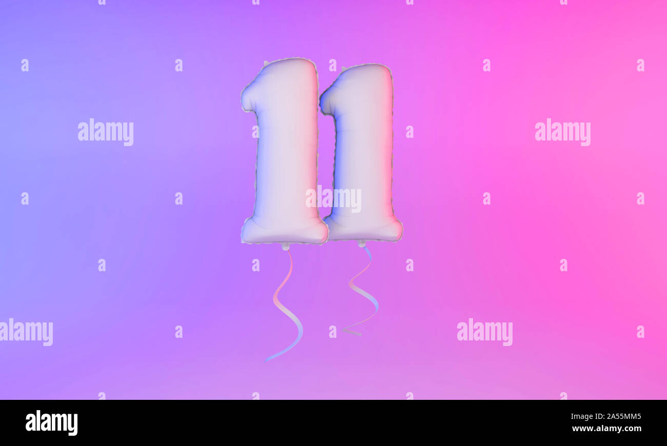 White number 11 celebration balloon greeting background. 3D Rendering ...