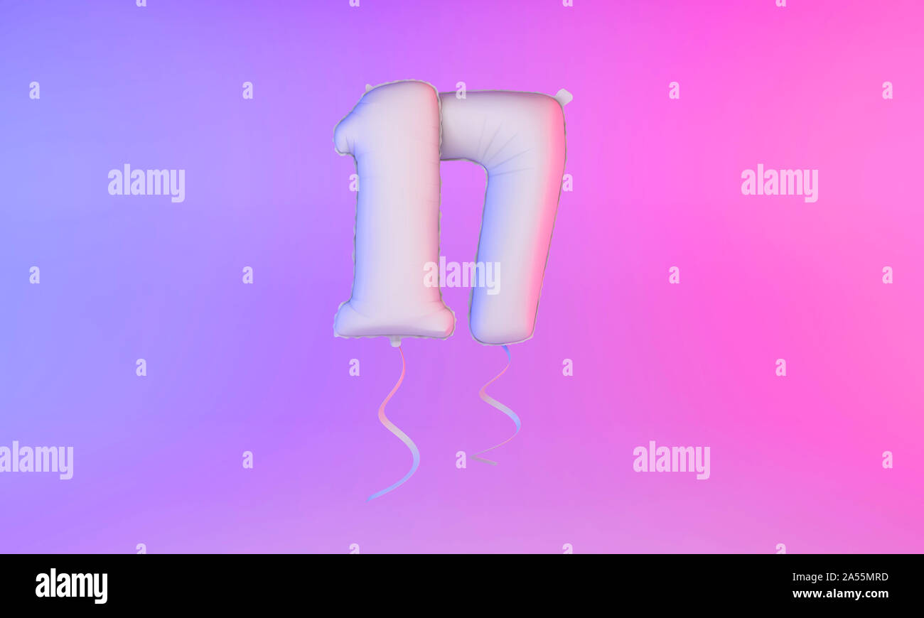 White number 17 celebration balloon greeting background. 3D Rendering ...