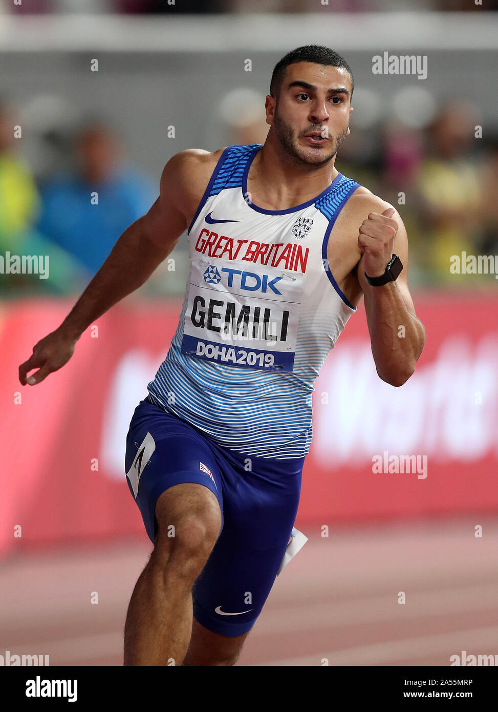 Great Britain's Adam Gemili on the way to qualifying in first place ...