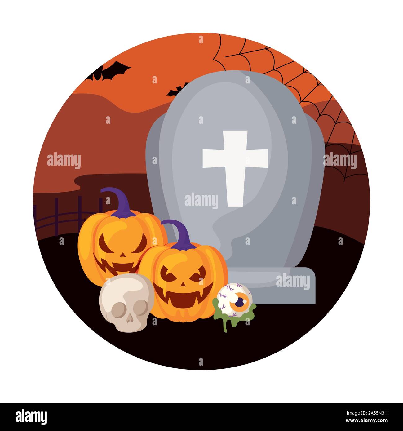 graveyard tombstone in scene halloween vector illustration design Stock ...