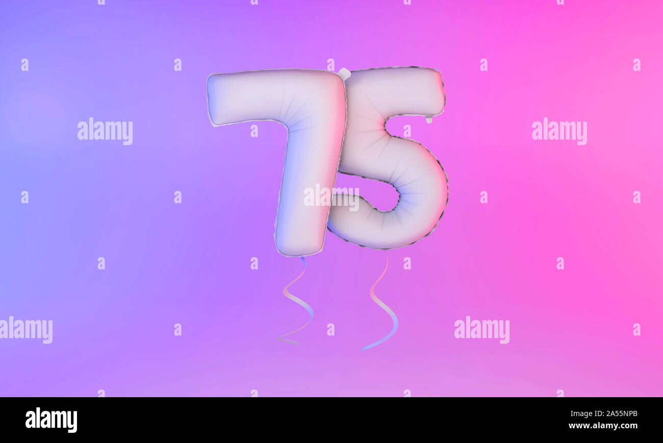 White number 75 celebration balloon greeting background. 3D Rendering ...