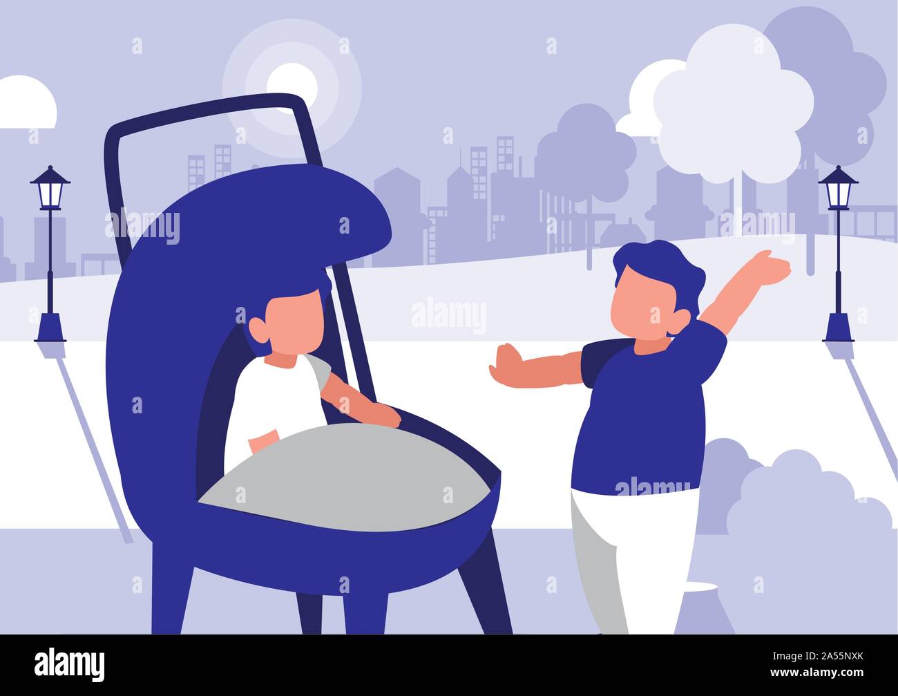 faceless children in park in the city vector illustration design Stock ...