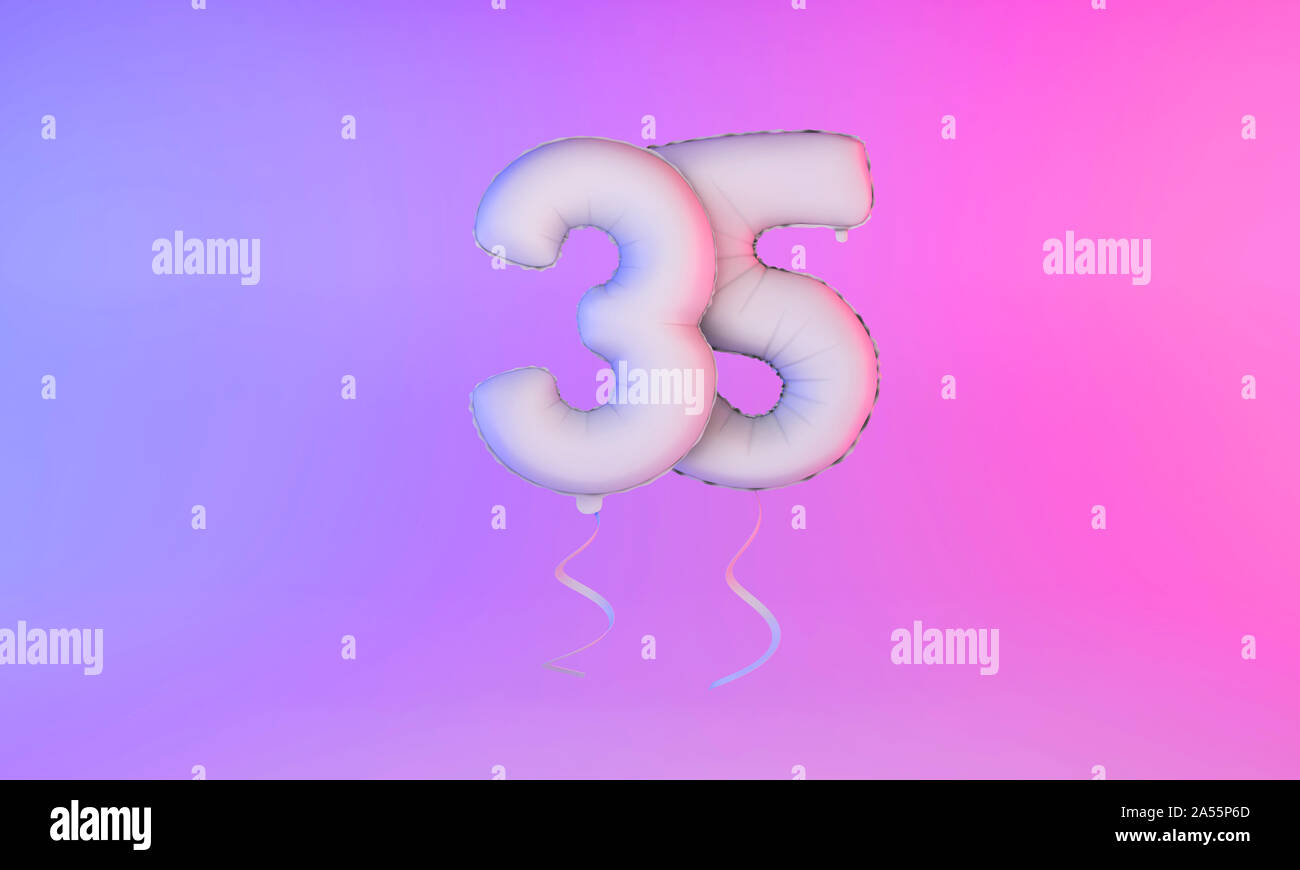 White number 35 celebration balloon greeting background. 3D Rendering ...