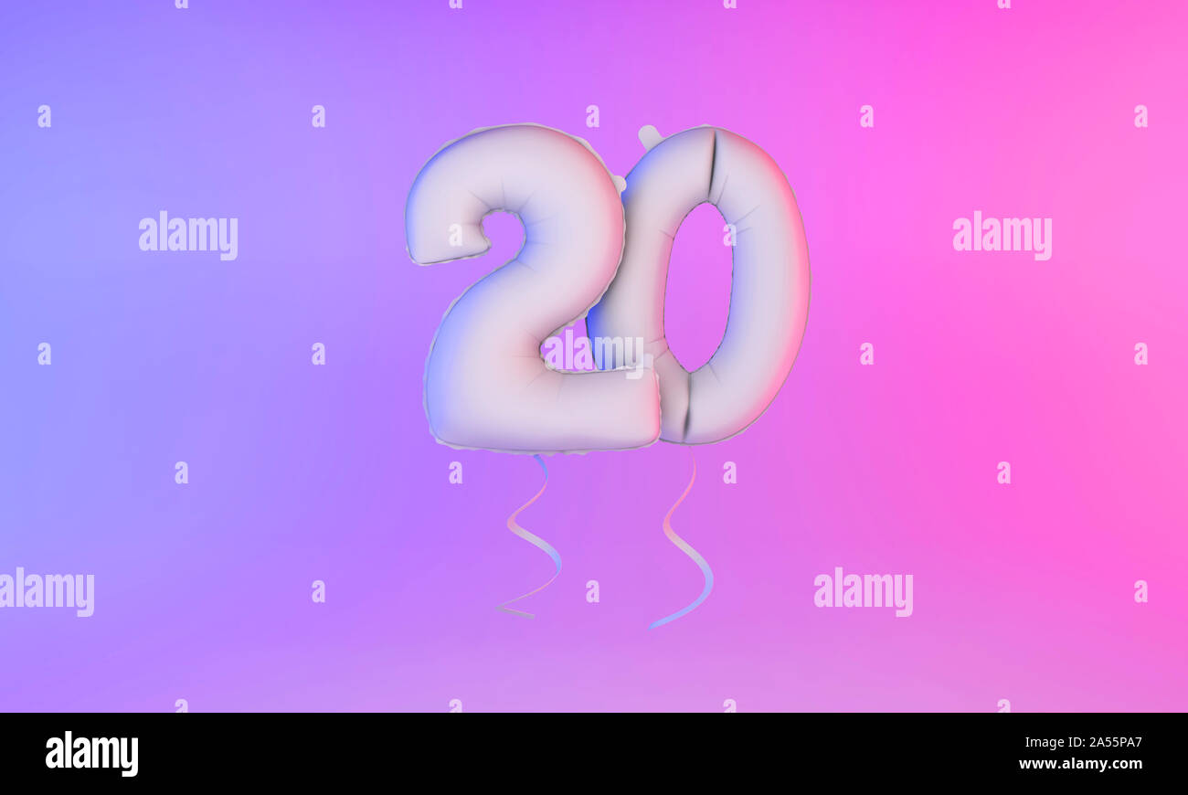 White number 20 celebration balloon greeting background. 3D Rendering ...