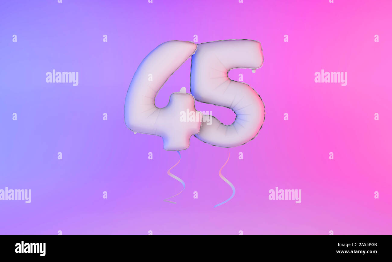 White number 45 celebration balloon greeting background. 3D Rendering ...