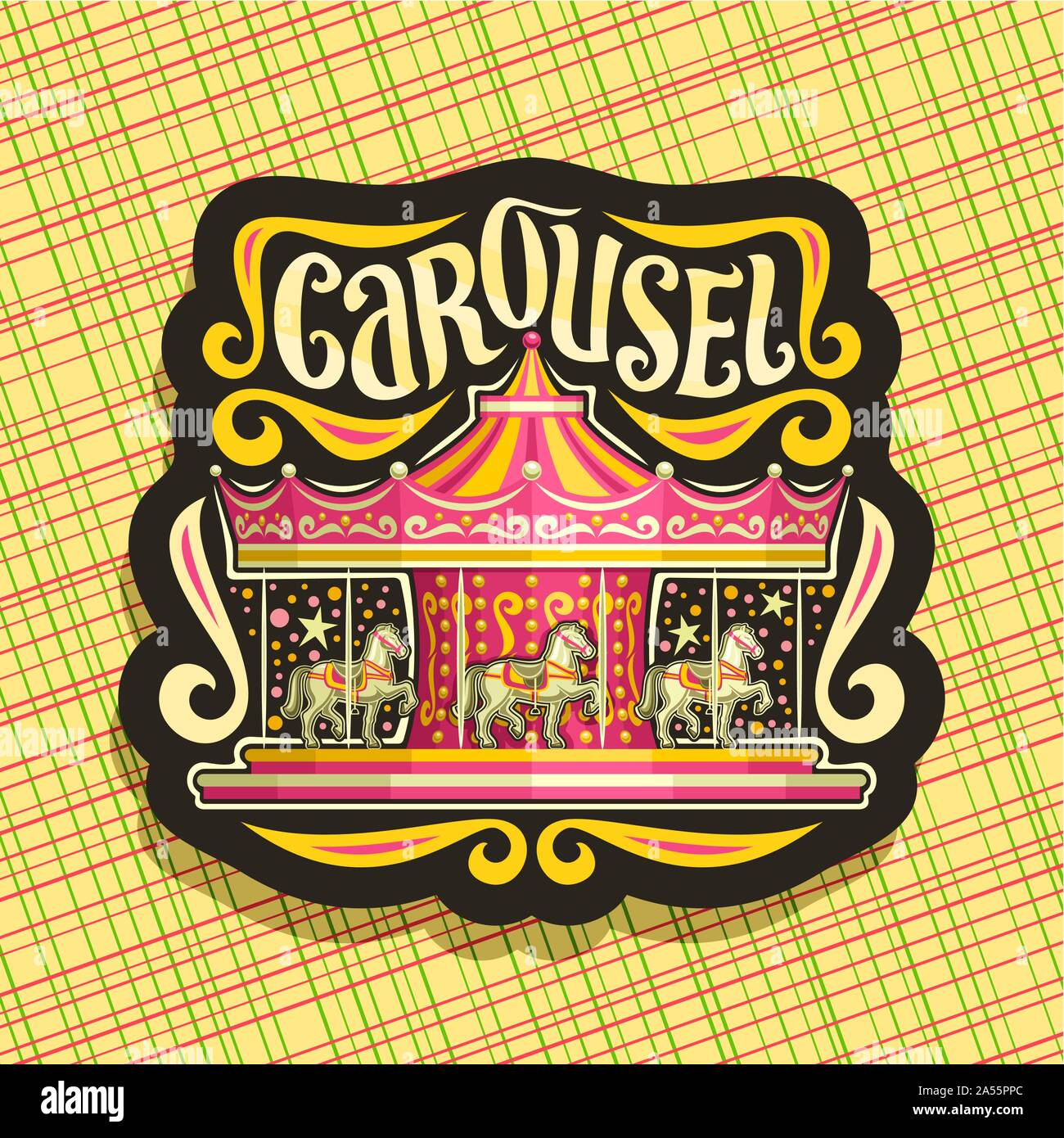 Vector logo for children's Carousel, dark sign with merry go round ...