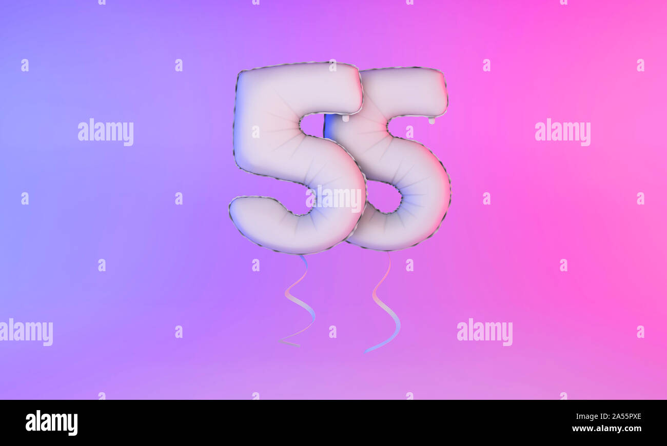 White number 55 celebration balloon greeting background. 3D Rendering ...