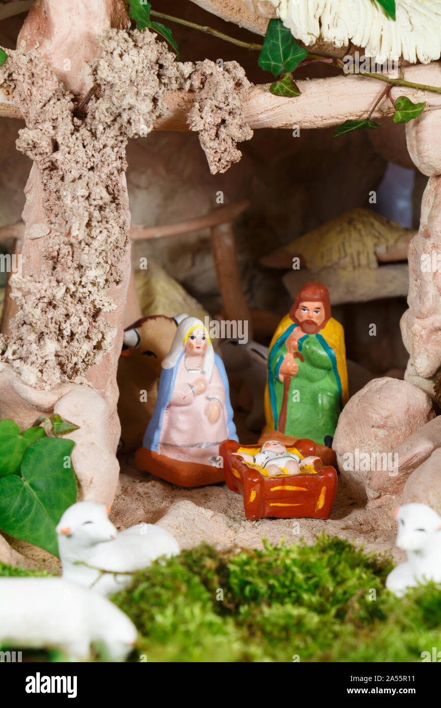 Nativity scene with provencal Christmas crib figures in terracotta ...