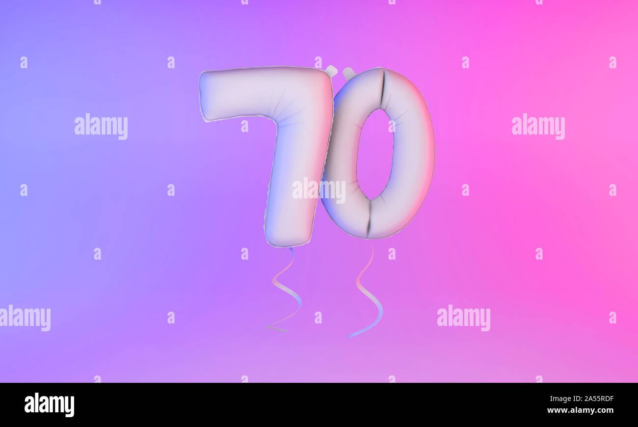 White number 70 celebration balloon greeting background. 3D Rendering ...