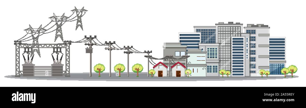 Electricity poles and buildings in city illustration Stock Vector Image ...