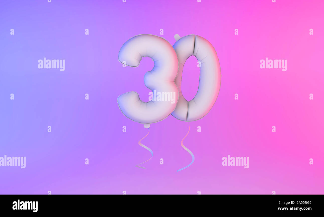 White number 30 celebration balloon greeting background. 3D Rendering ...