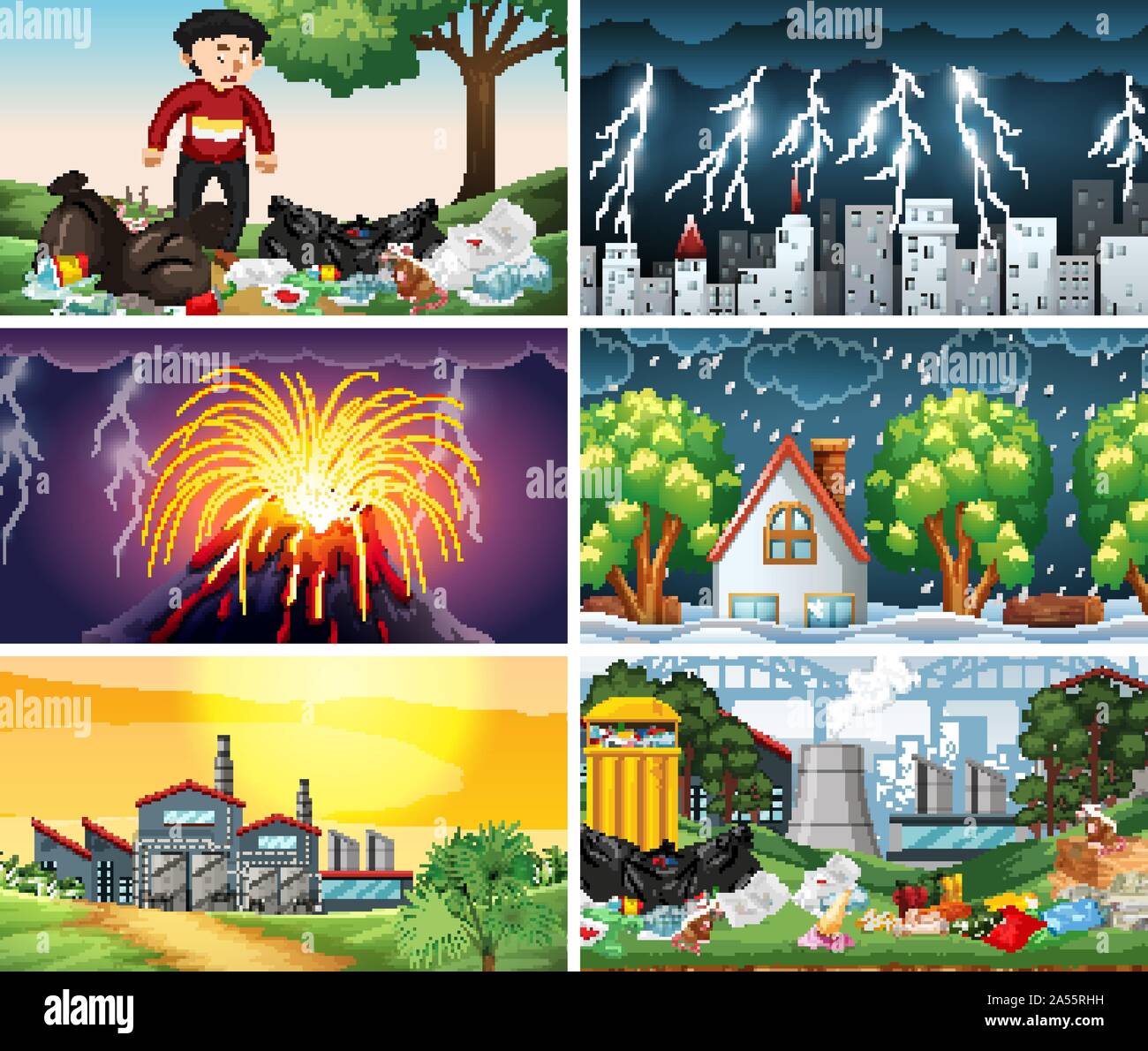Set of polluted scenes illustration Stock Vector Image & Art - Alamy