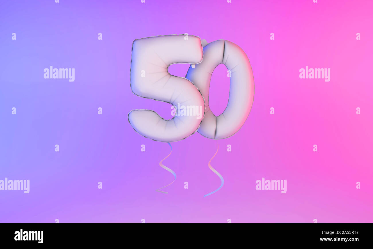 White number 50 celebration balloon greeting background. 3D Rendering ...