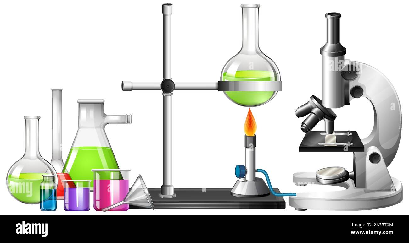 Set of science equipments on white background illustration Stock Vector ...
