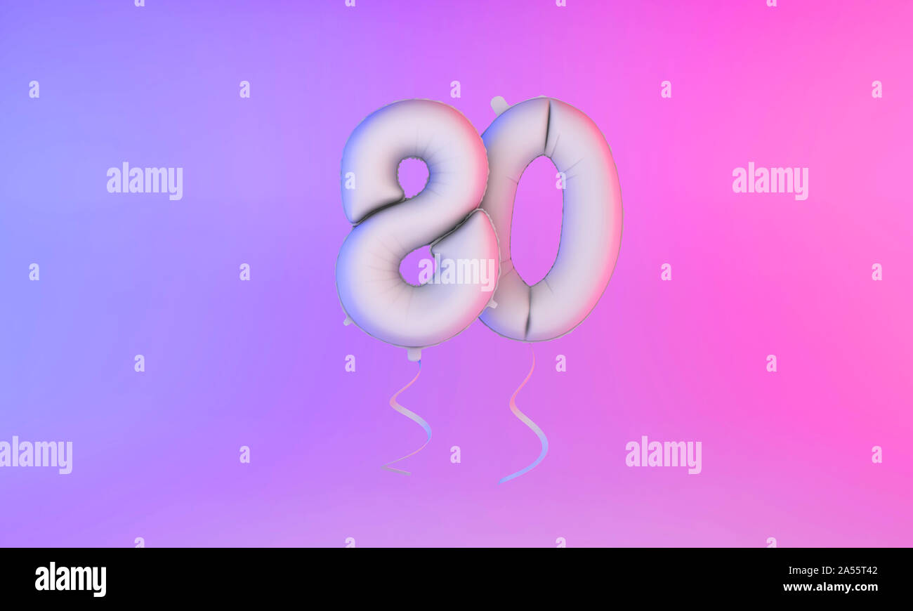 White number 80 celebration balloon greeting background. 3D Rendering ...