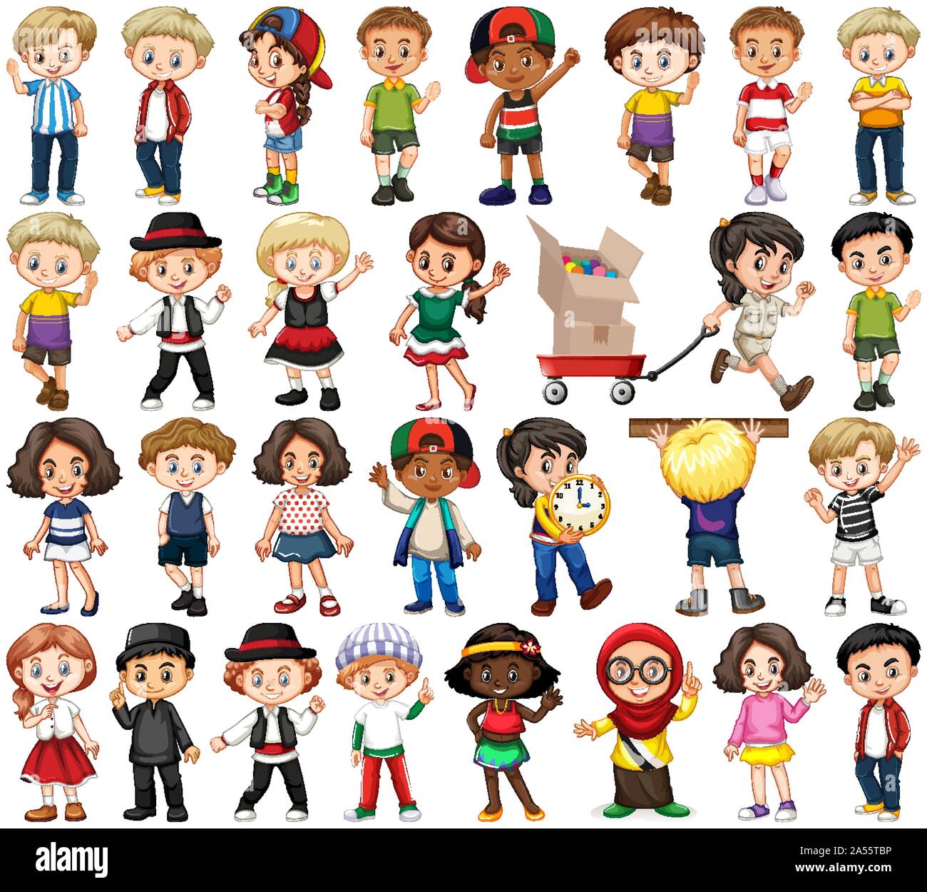 Set of happy children in different actions illustration Stock Vector ...